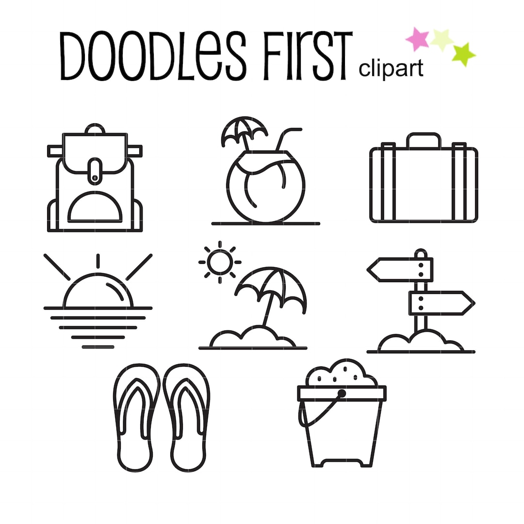 Summer Elements Outline Clip Art for Scrapbooking Card Making Cupcake ...