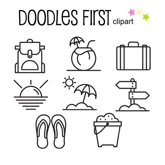 Summer Elements Outline Clip Art for Scrapbooking Card Making | Etsy