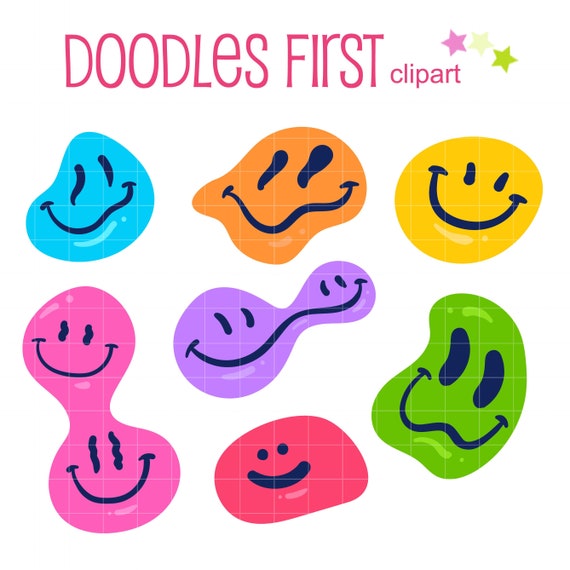 Distorted Psychedelic Emoticon Digital Clip Art for - Etsy