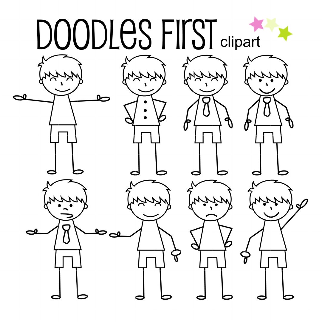 Hand Drawn Stick Boy Digital Clip Art for Scrapbooking Card Making ...
