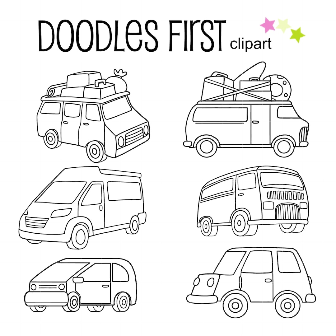 Travel Van Outline Drawing Digital Clip Art for Scrapbooking Card ...