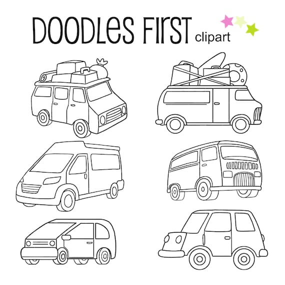 Travel Van Outline Drawing Digital Clip Art for Scrapbooking - Etsy