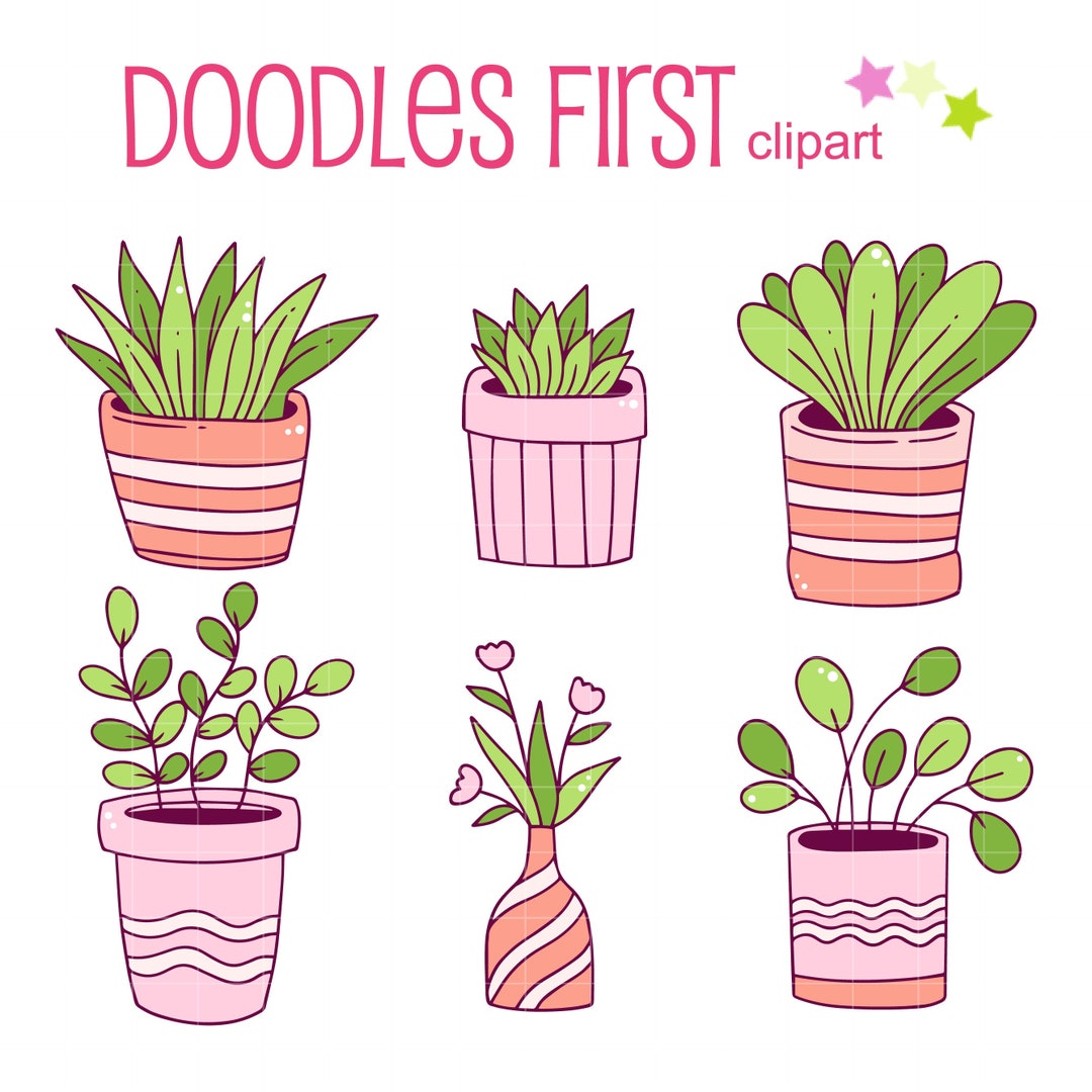 Flower Pot Doodle Set Clip Art for Scrapbooking Card Making Cupcake ...