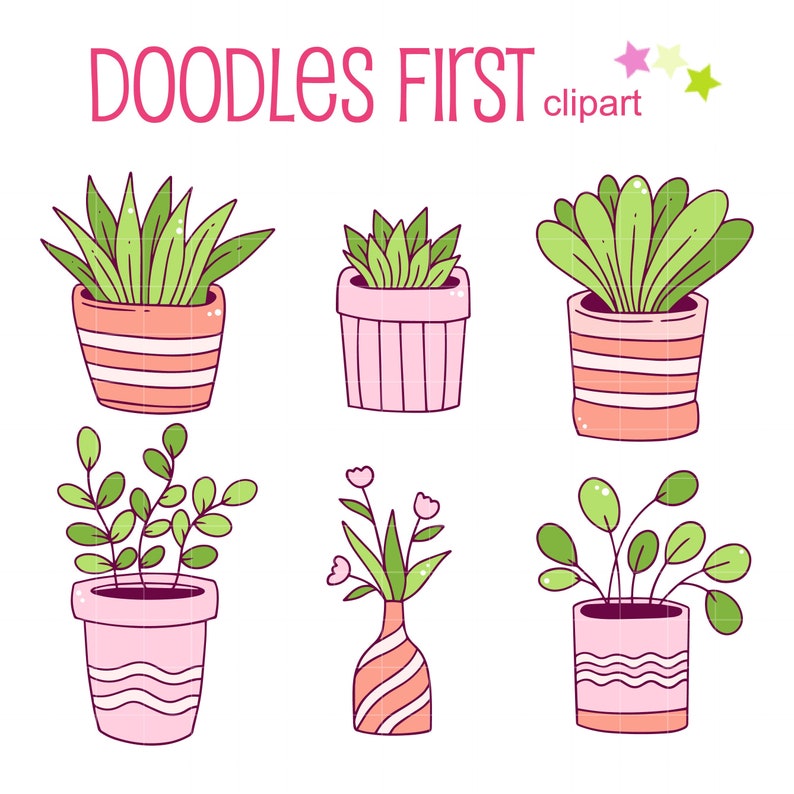 Flower Pot Doodle Set Clip Art for Scrapbooking Card Making - Etsy