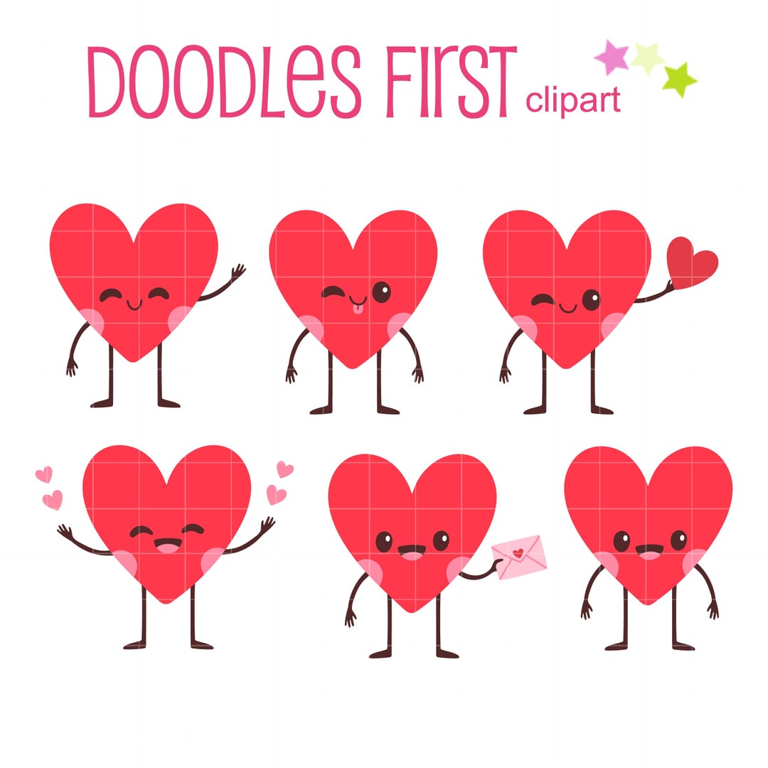 Cute Heart Character, Kawaii Heart, Clip Art for Scrapbooking Card ...