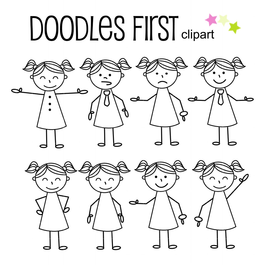 Hand Drawn Stick Girl Digital Clip Art for Scrapbooking Card Making ...