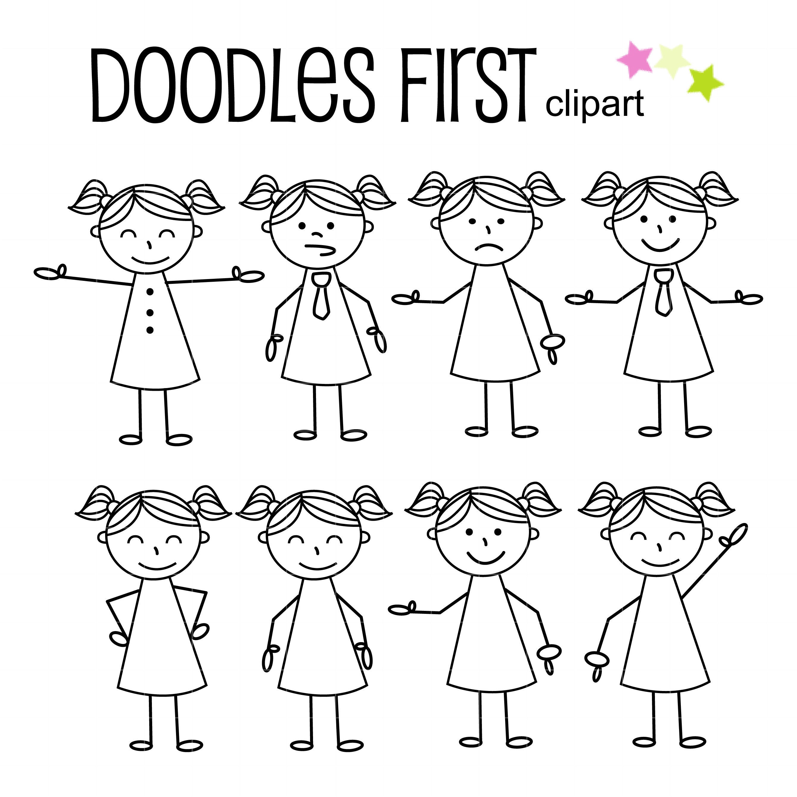 Hand Drawn Stick Girl Digital Clip Art for Scrapbooking Card | Etsy
