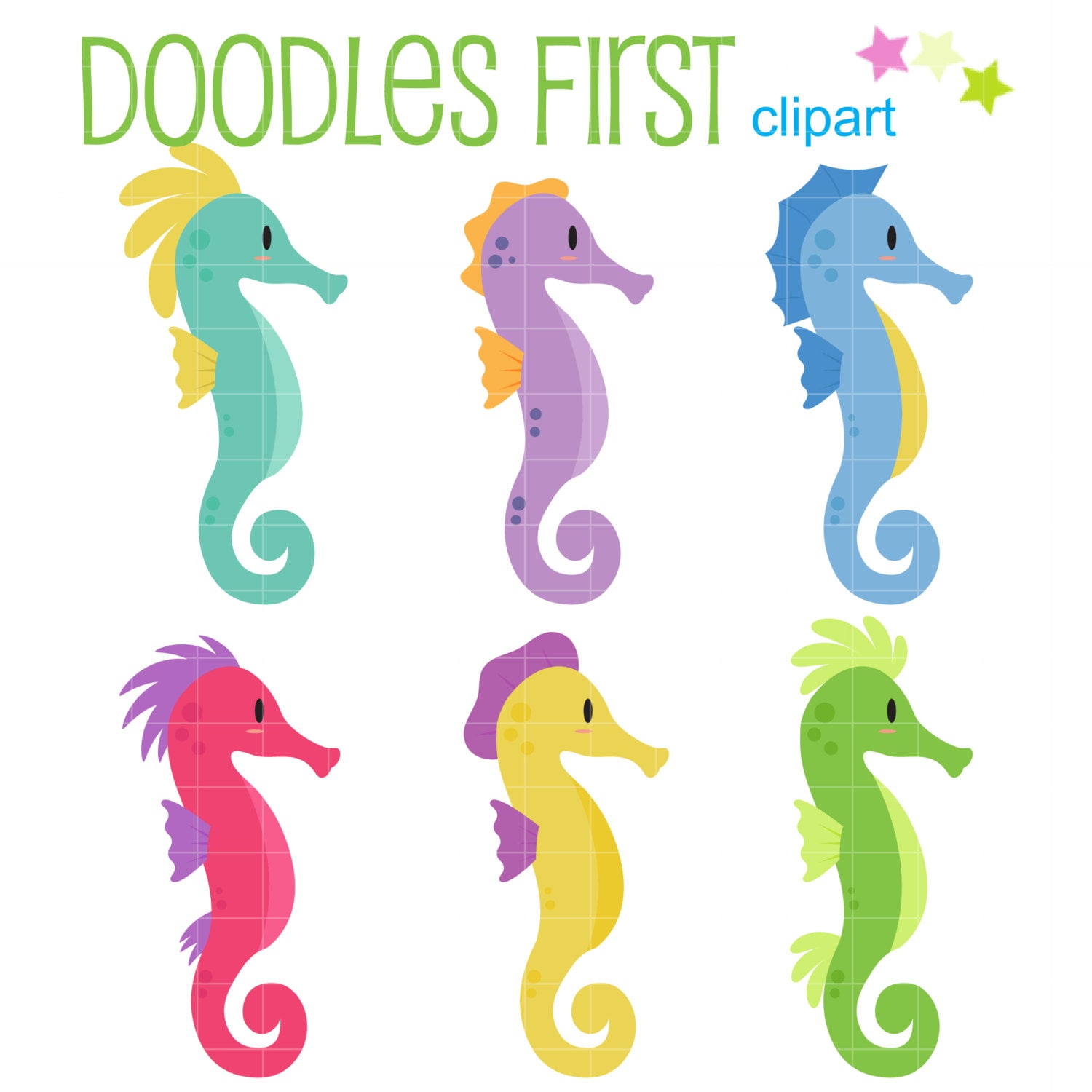 Funky Seahorses Digital Clip Art for Scrapbooking Card Making Cupcake ...