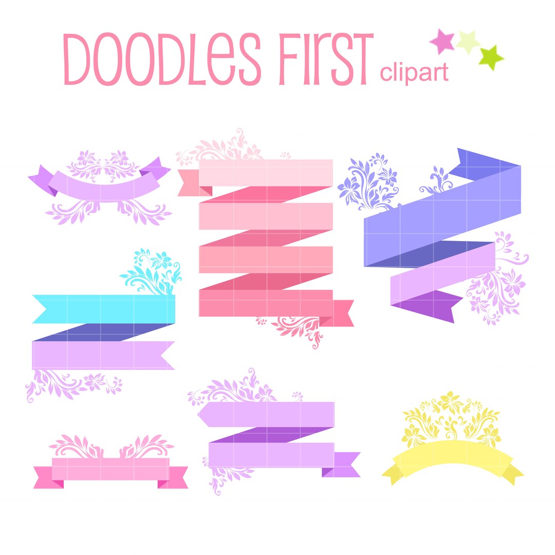 Floral Pastel Ribbon Digital Clip Art for Scrapbooking Card Making ...