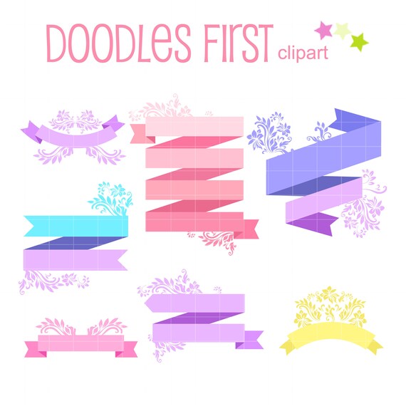 Floral Pastel Ribbon Digital Clip Art for Scrapbooking Card | Etsy