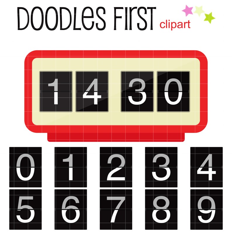Retro Flip Clock Clip Art for Scrapbooking Card Making Cupcake Toppers ...