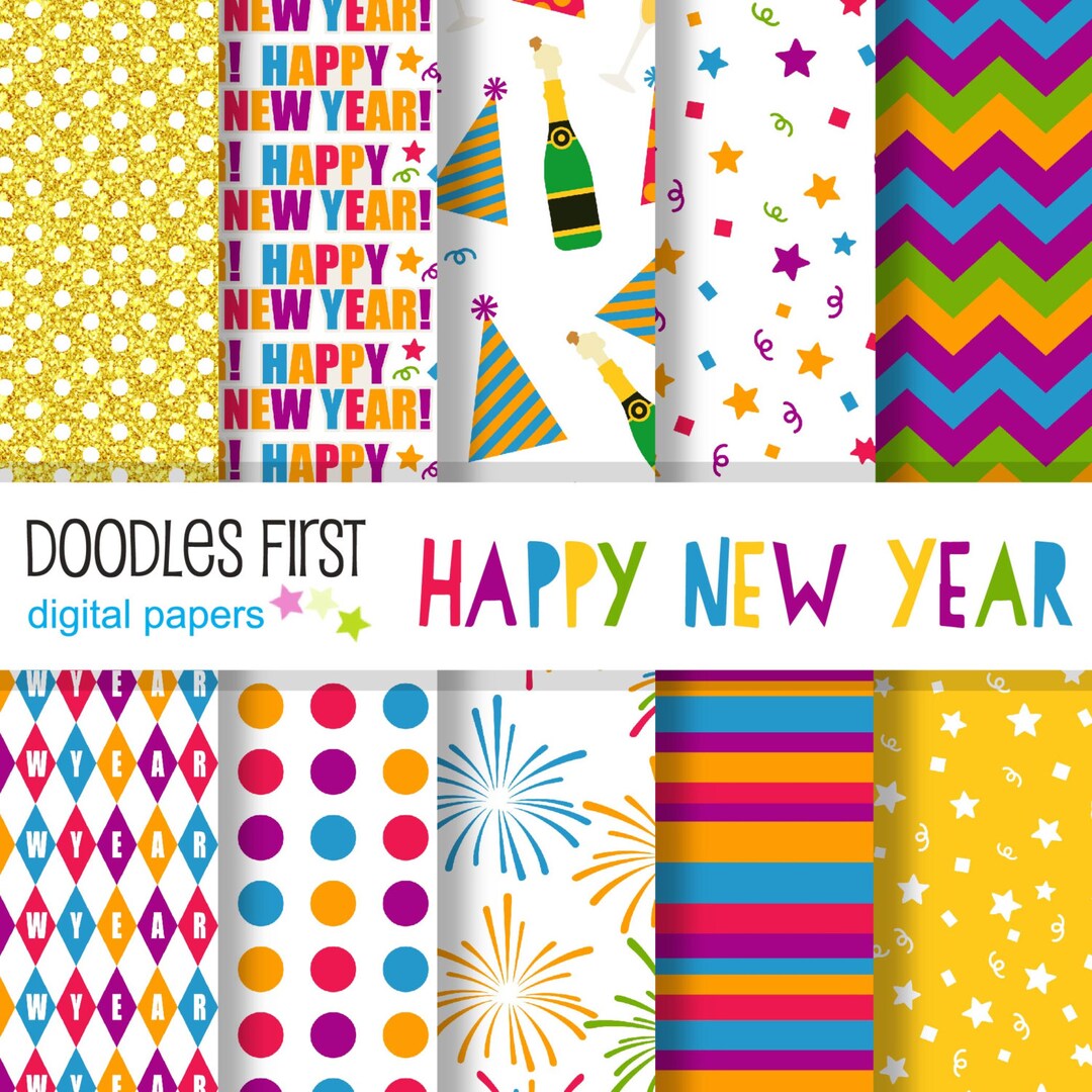 Happy New Year Digital Paper Pack Includes 10 for Scrapbooking Paper ...