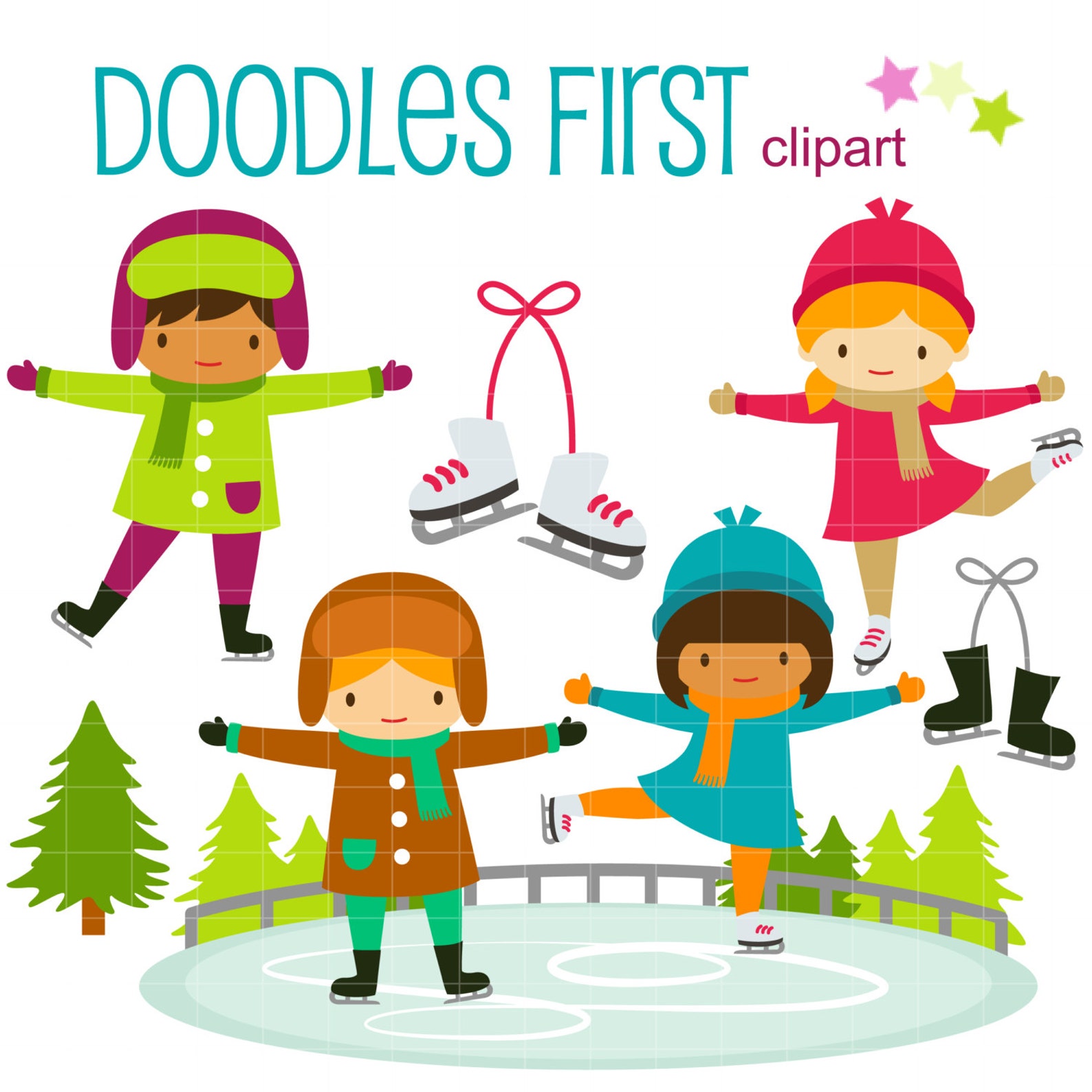 Ice Skating Kids Digital Clip Art for Scrapbooking Card Making Cupcake ...