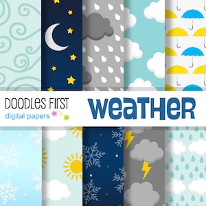 Weather Digital Paper Pack Includes 10 for Scrapbooking Paper Crafts ...