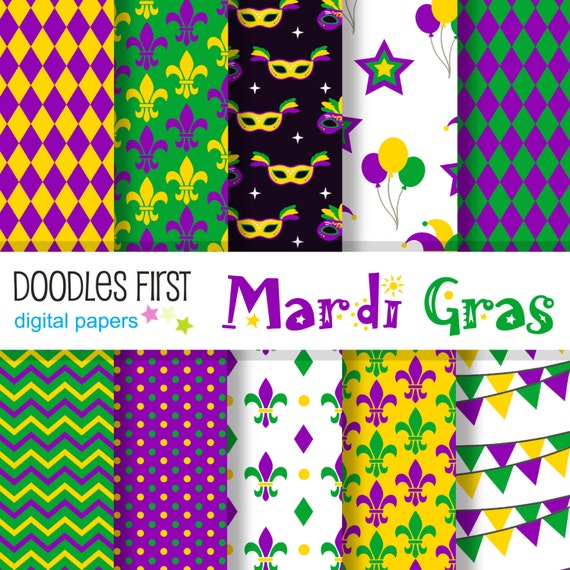 Items similar to Mardi Gras Digital Paper Pack Includes 10 for ...