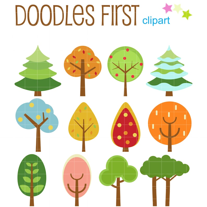 Cute Tree Set Digital Clip Art for Scrapbooking Card Making Cupcake ...