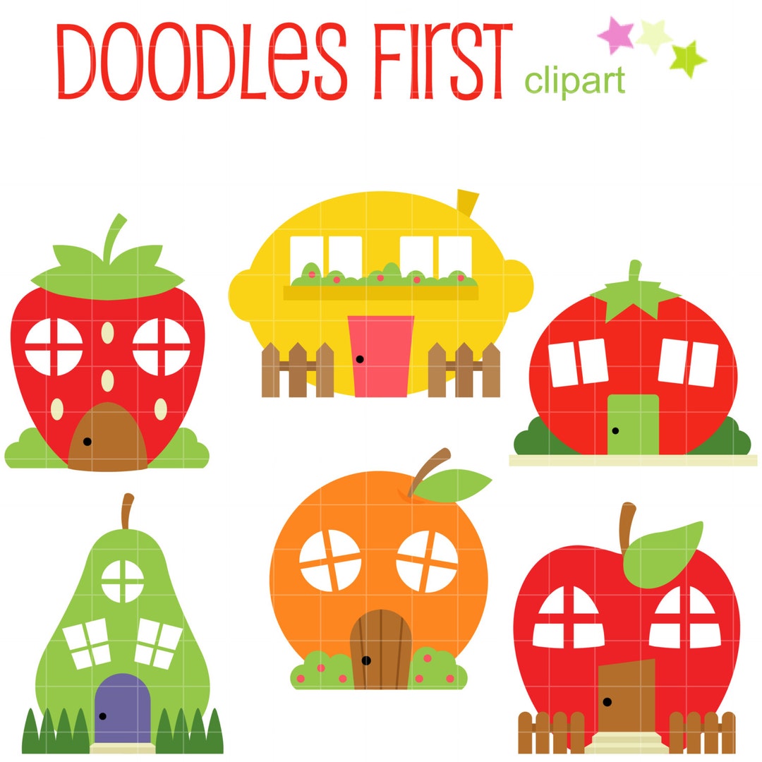 Fruit Houses Clip Art for Scrapbooking Card Making Cupcake Toppers ...