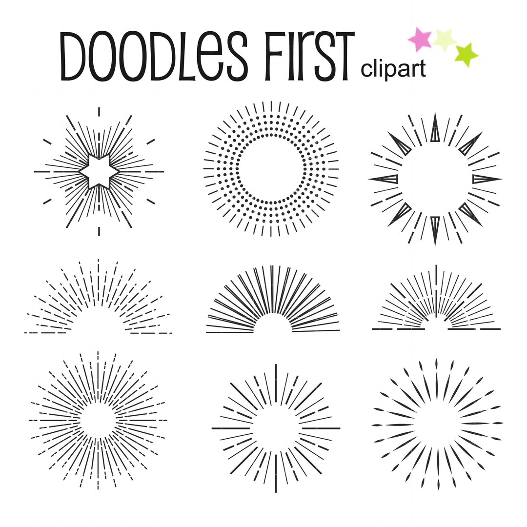 Linear Drawing Sunburst Collection Digital Clip Art for Scrapbooking ...