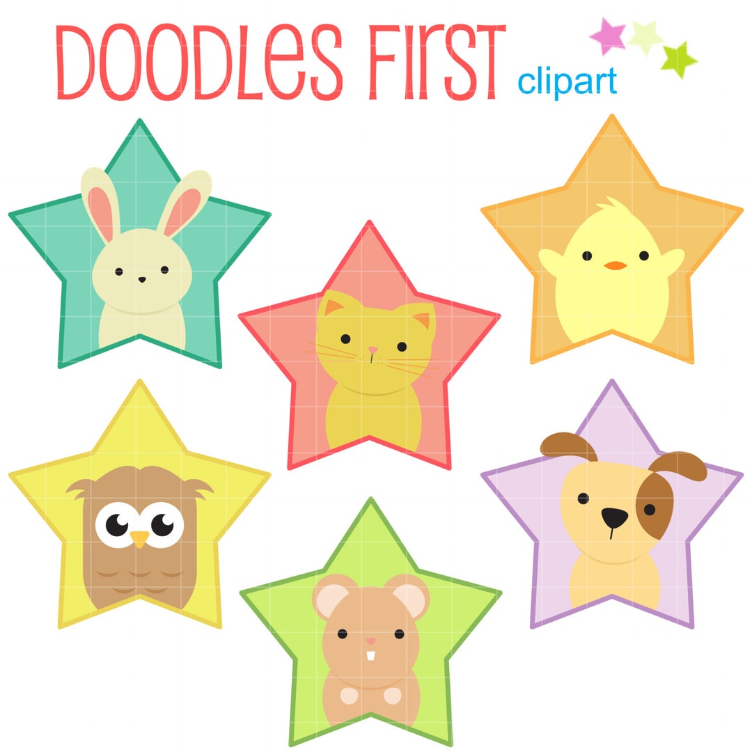Animals in Star Frames Digital Clip Art for Scrapbooking Card Making ...