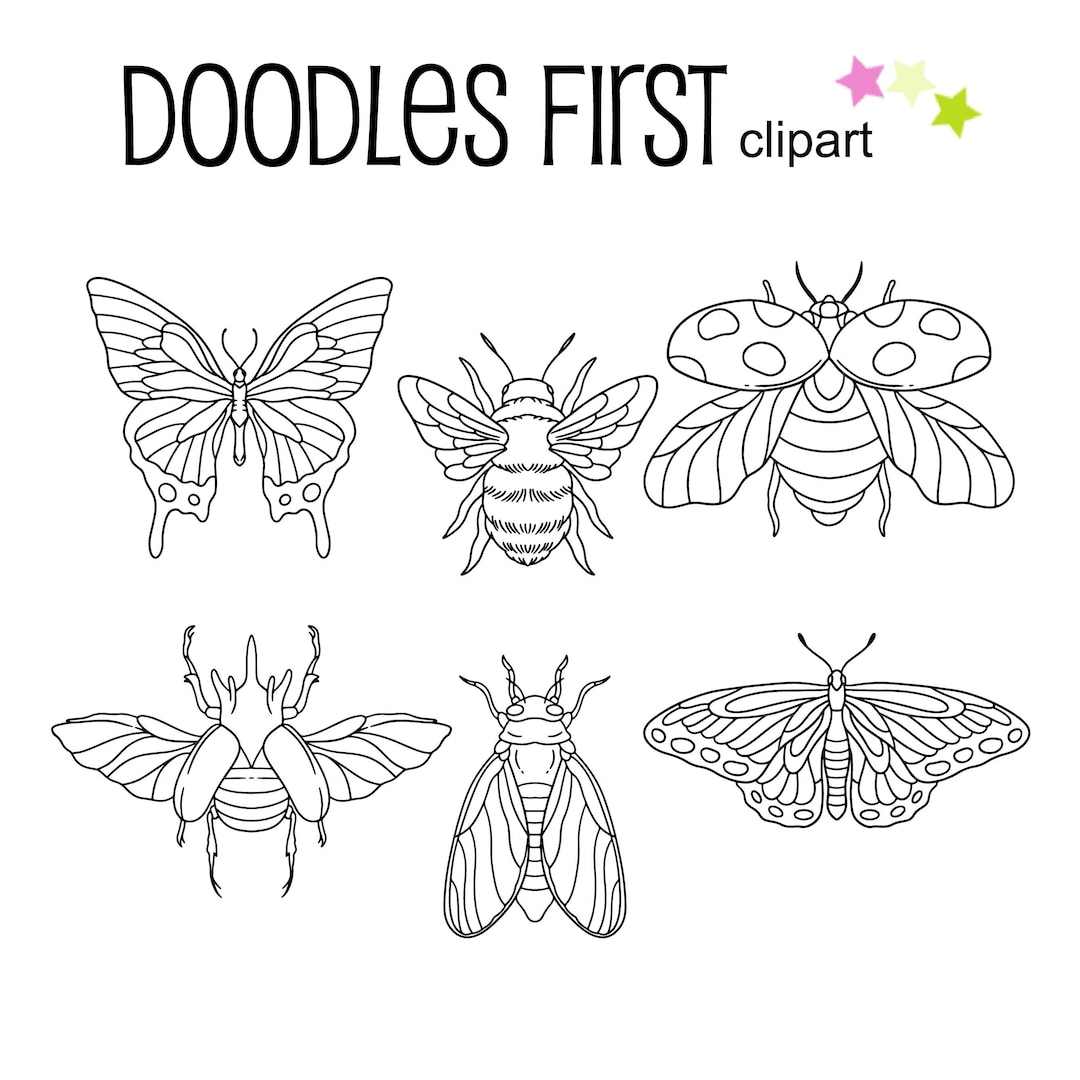Insects Bug Outline Drawing, Insect Family, Outline Doodle Clip Art for ...