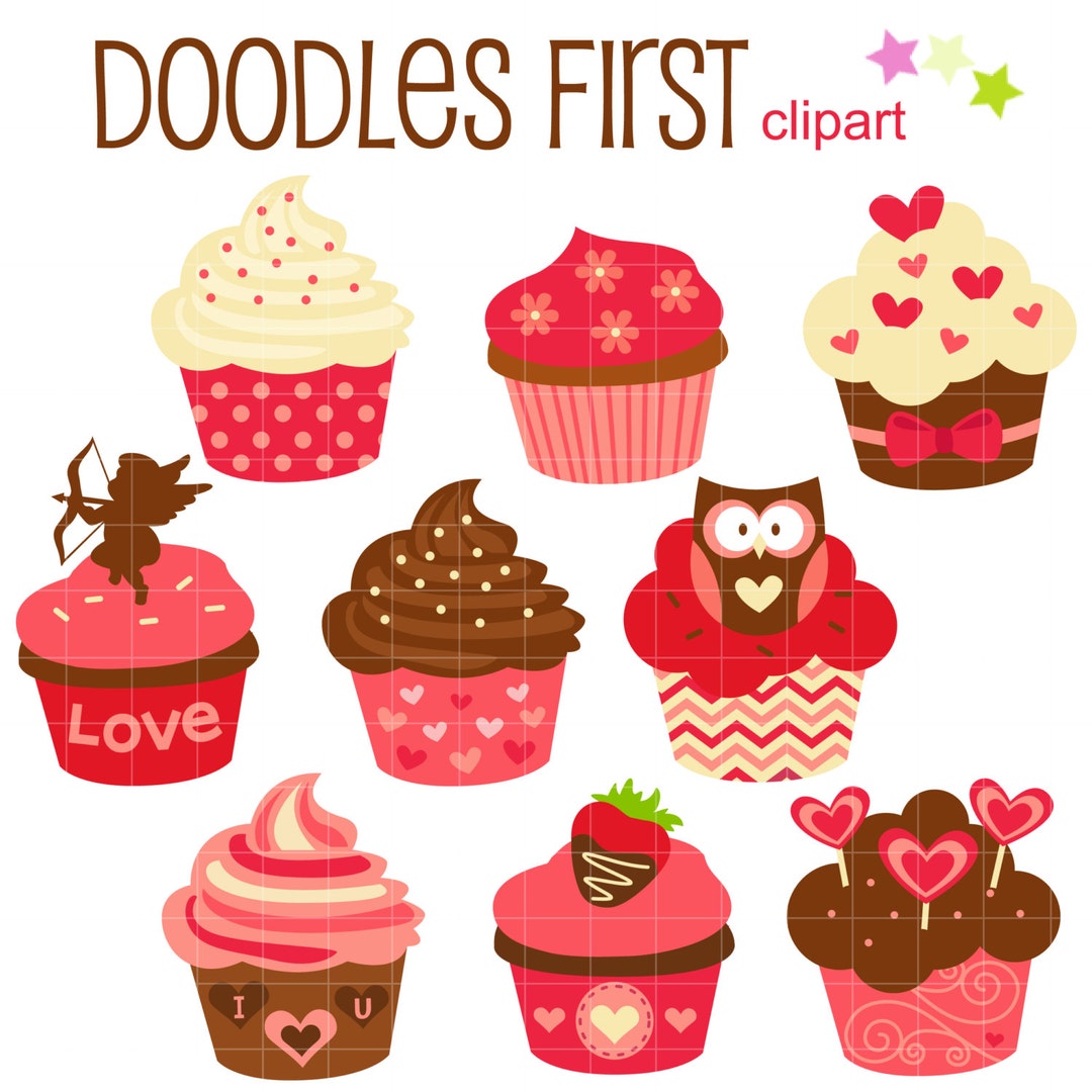 Valentine Cupcakes Digital Clipart for Scrapbooking, Journaling, Cricut ...