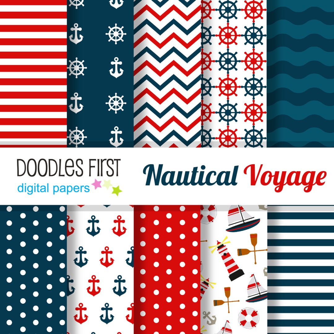 Nautical Voyage Digital Paper Pack Includes 10 for Scrapbooking Paper ...