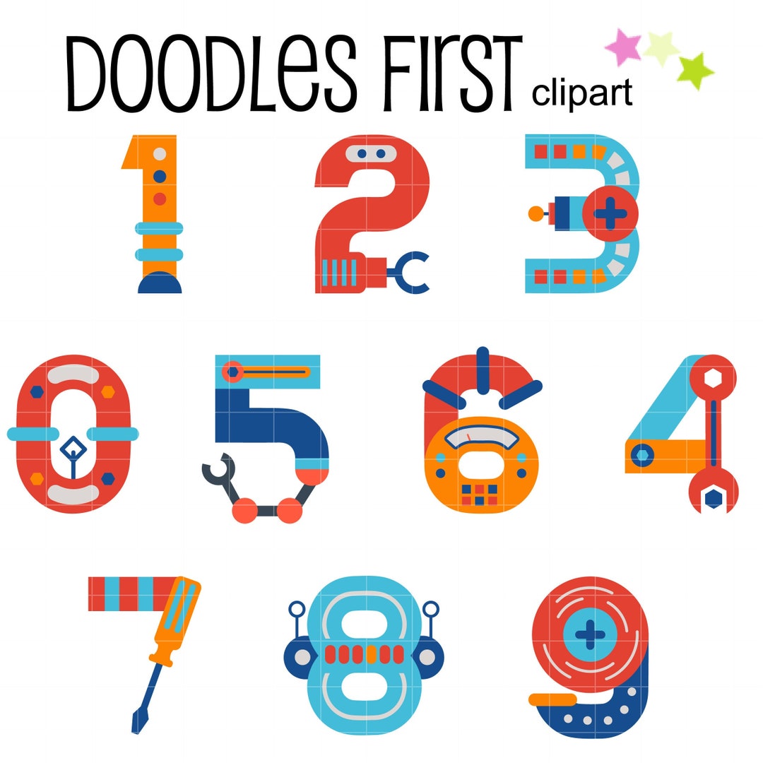 Robot Numbers Clip Art for Scrapbooking Card Making Cupcake Toppers ...