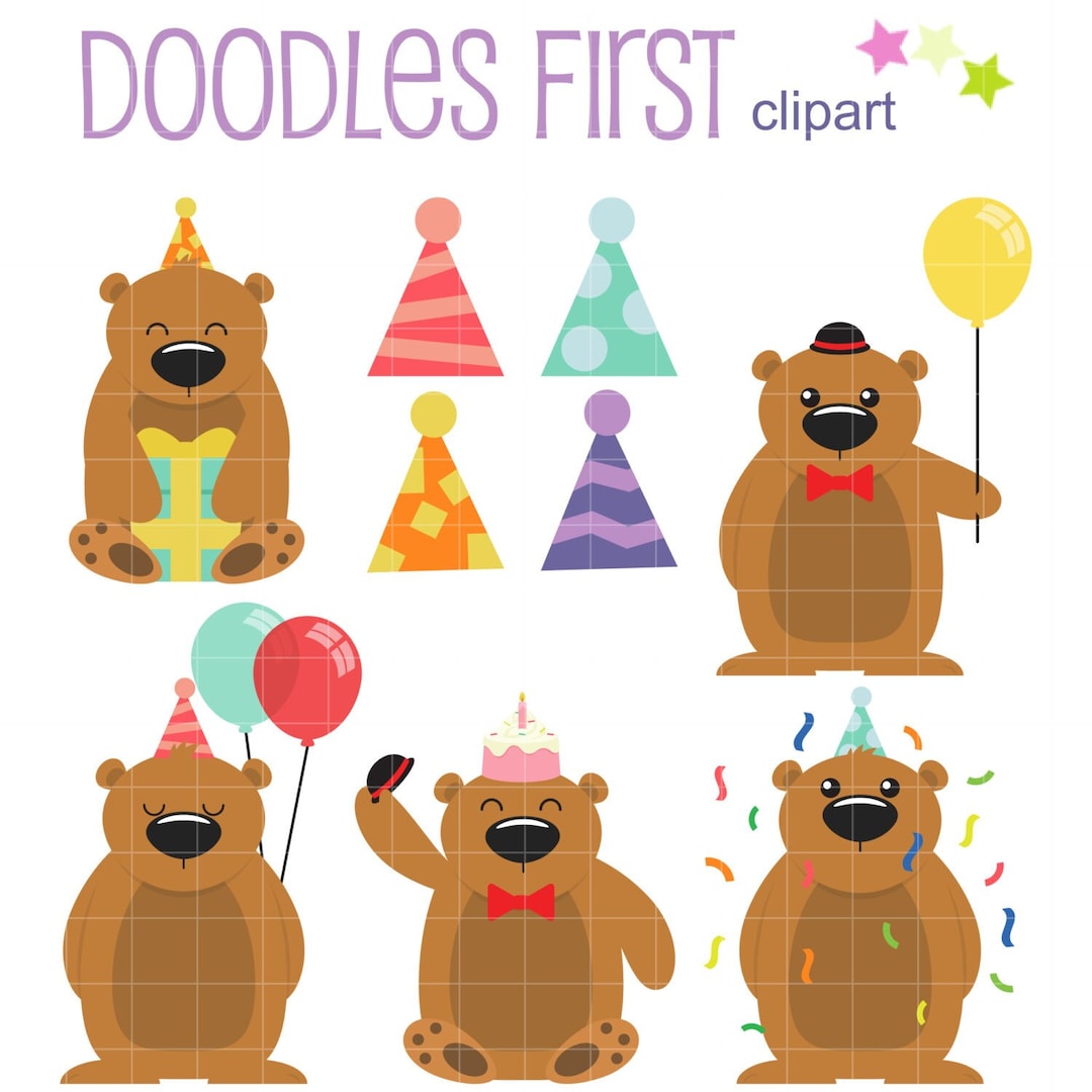 Birthday Bear Clip Art for Scrapbooking Card Making Cupcake Toppers ...
