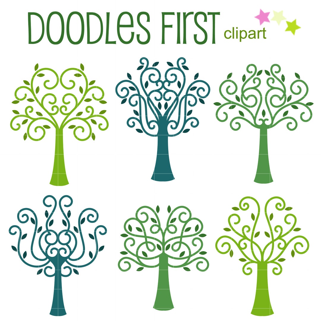 Curly Trees Digital Clip Art for Scrapbooking Card Making Cupcake ...