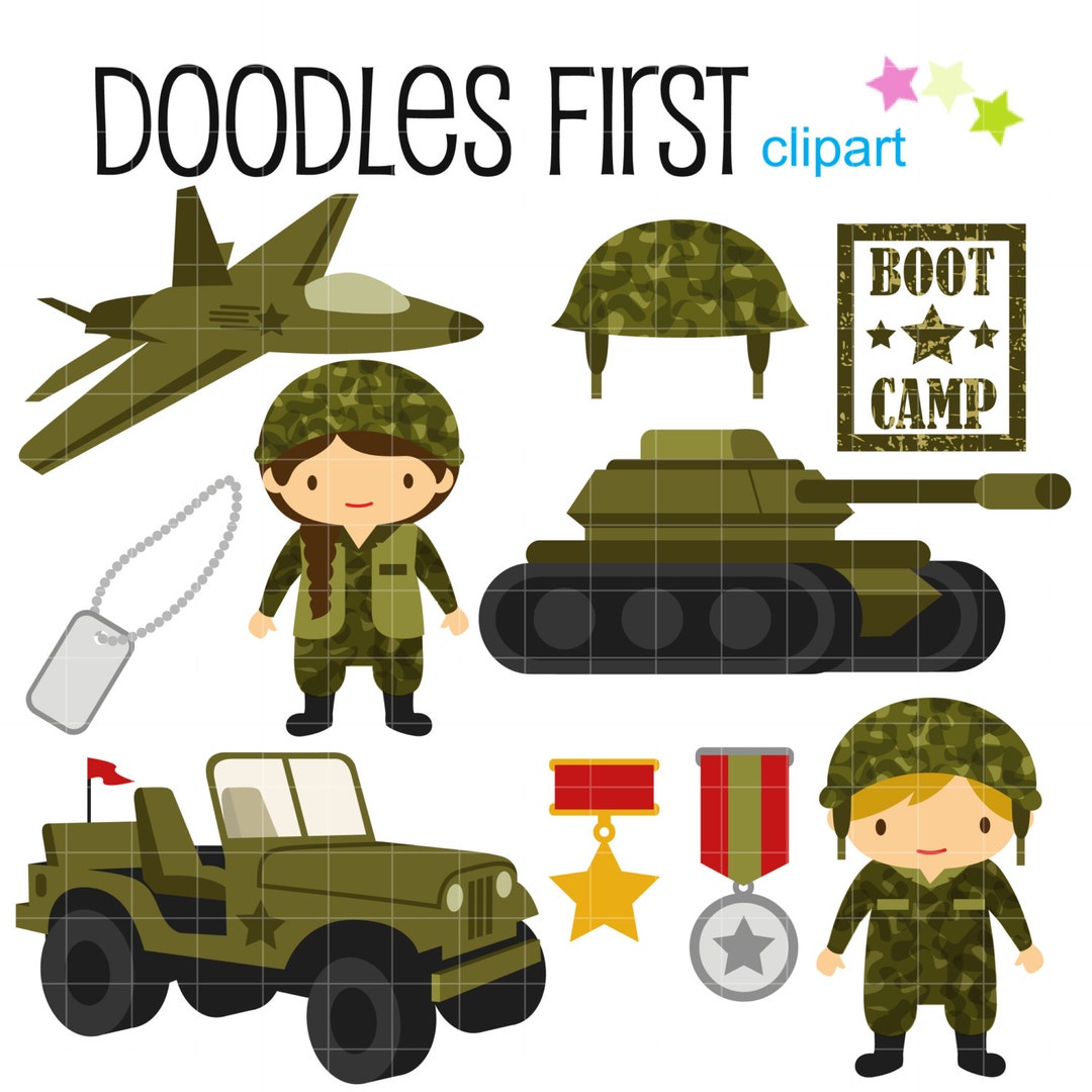 Little Army Cute Military Clip Art for Scrapbooking, Junk Journal ...