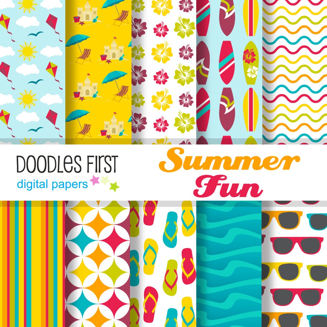 Summer Fun Digital Paper Pack Includes 10 for Scrapbooking Paper Crafts ...