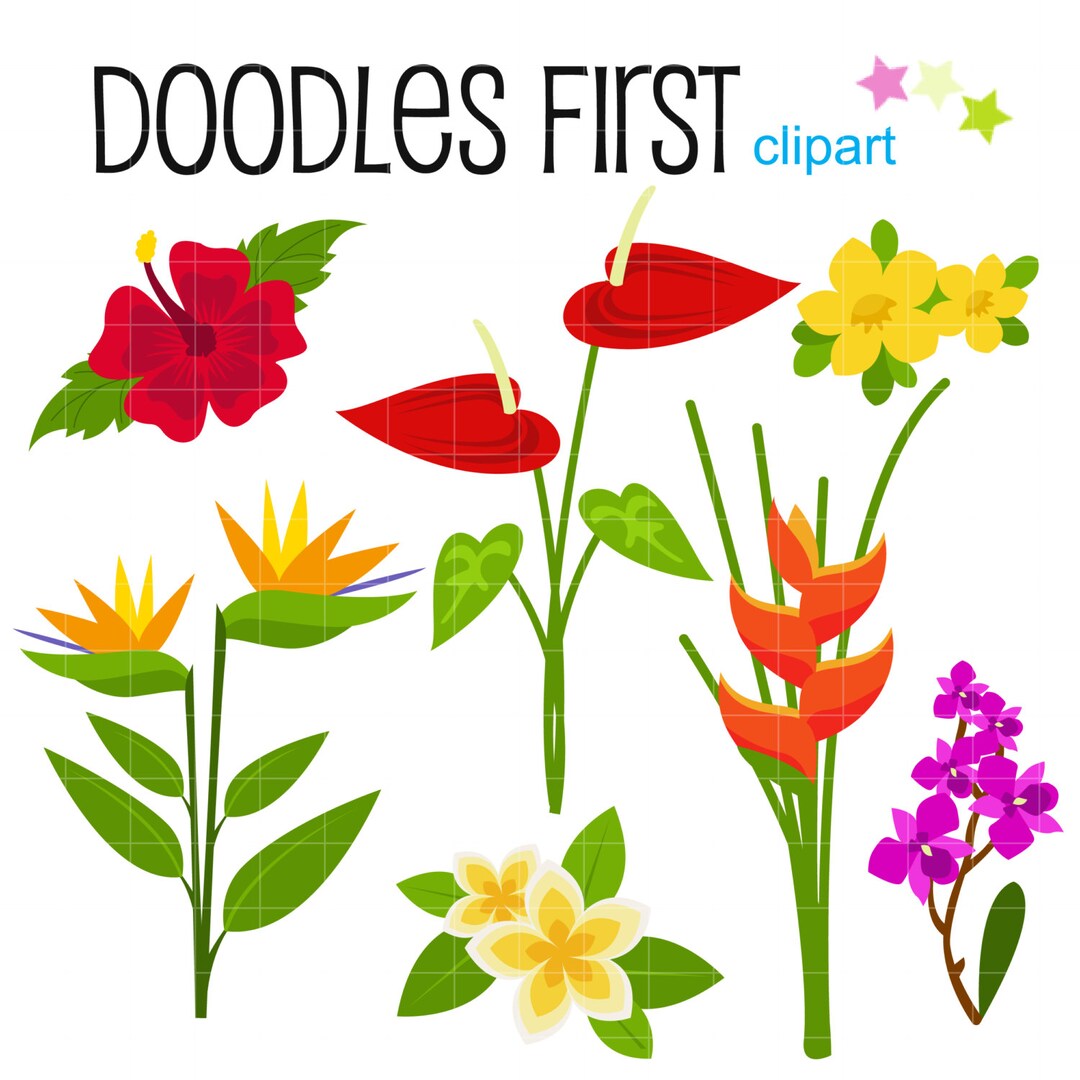 Tropical Flowers Digital Clip Art for Scrapbooking Card Making Cupcake ...