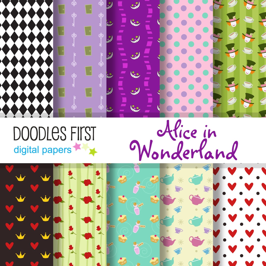 Alice in Wonderland Digital Paper Pack: Scrapbooking Prints (digital ...