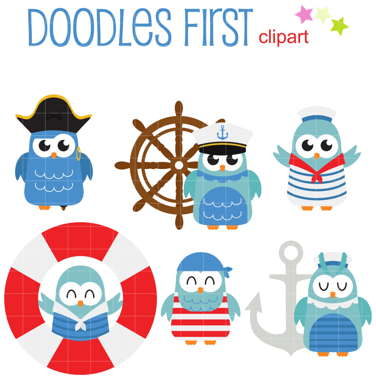 Nautical and Pirate Owls Set Digital Clip Art for Scrapbooking | Etsy
