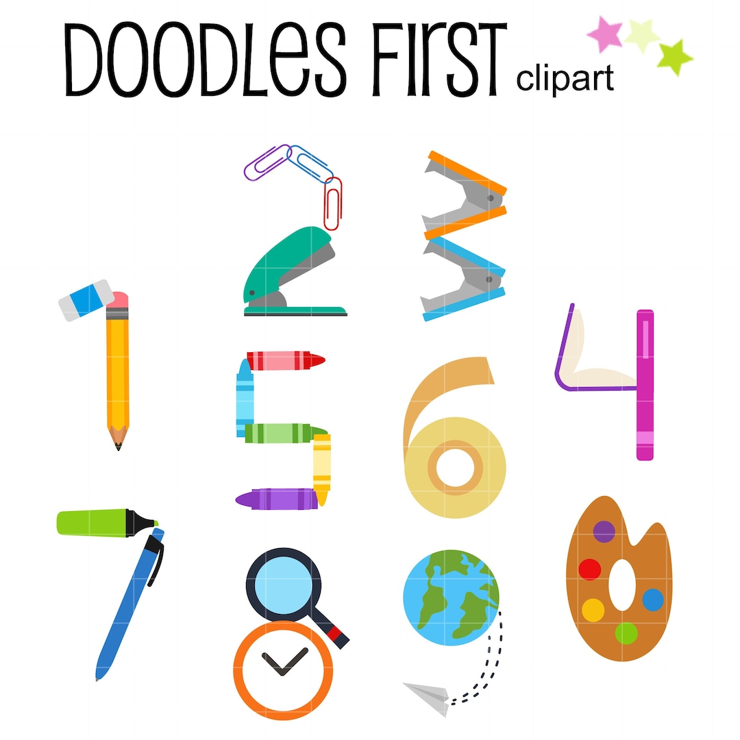 School Supplies Numbers Clip Art for Scrapbooking Card Making Cupcake ...