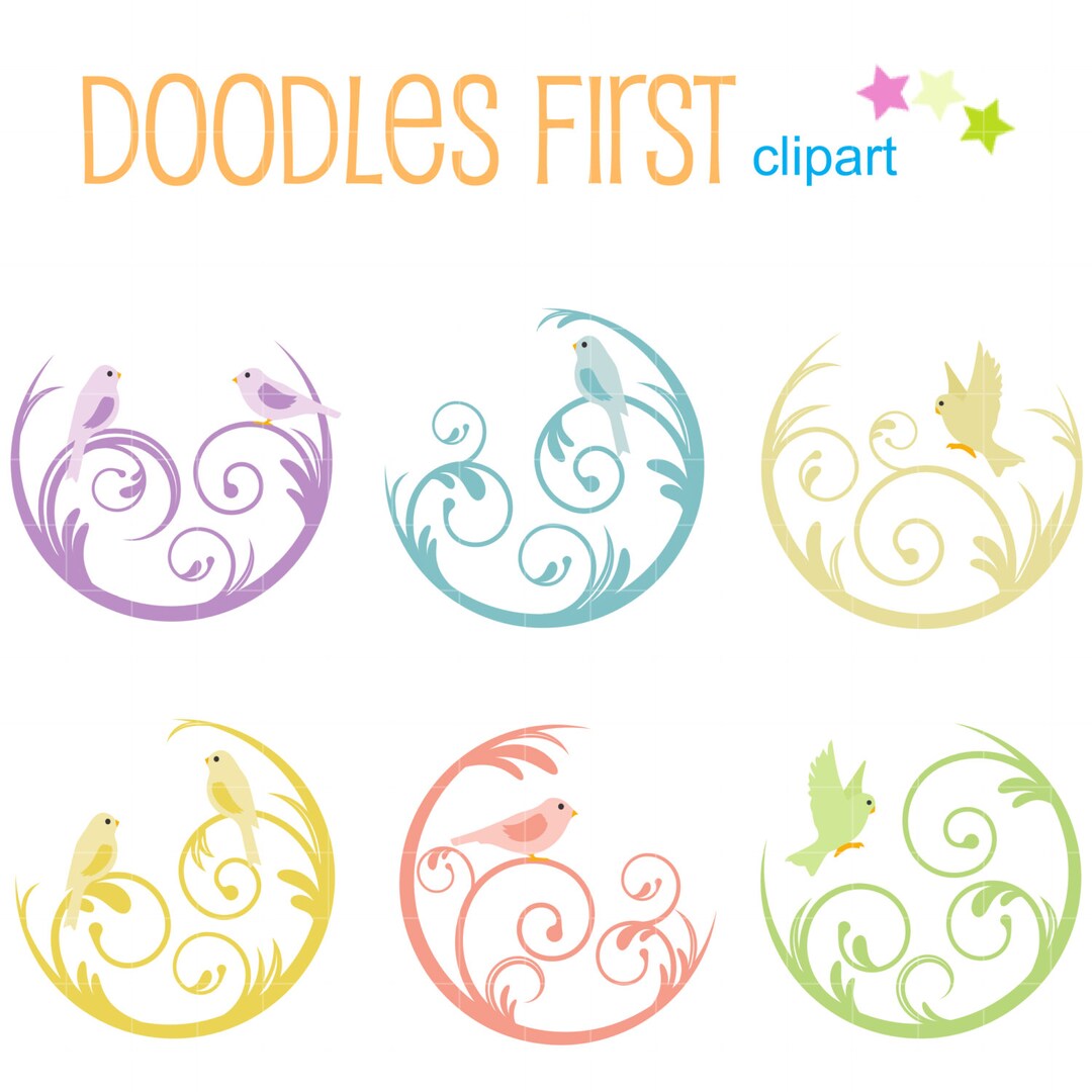 Birds in Swirls Digital Clip Art for Scrapbooking Card Making Cupcake ...