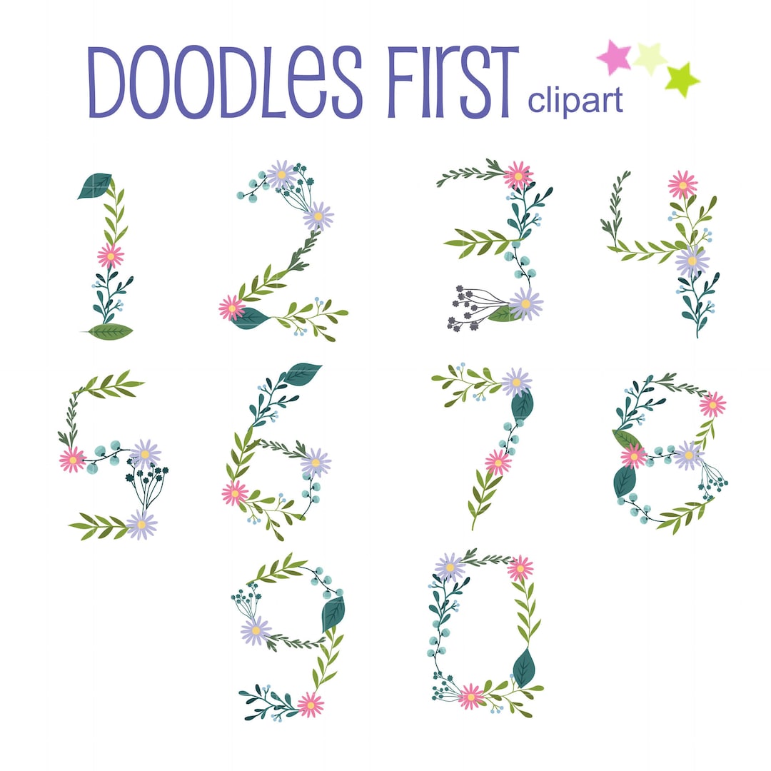 Floral Numbers Digital Clip Art for Scrapbooking Card Making Cupcake ...