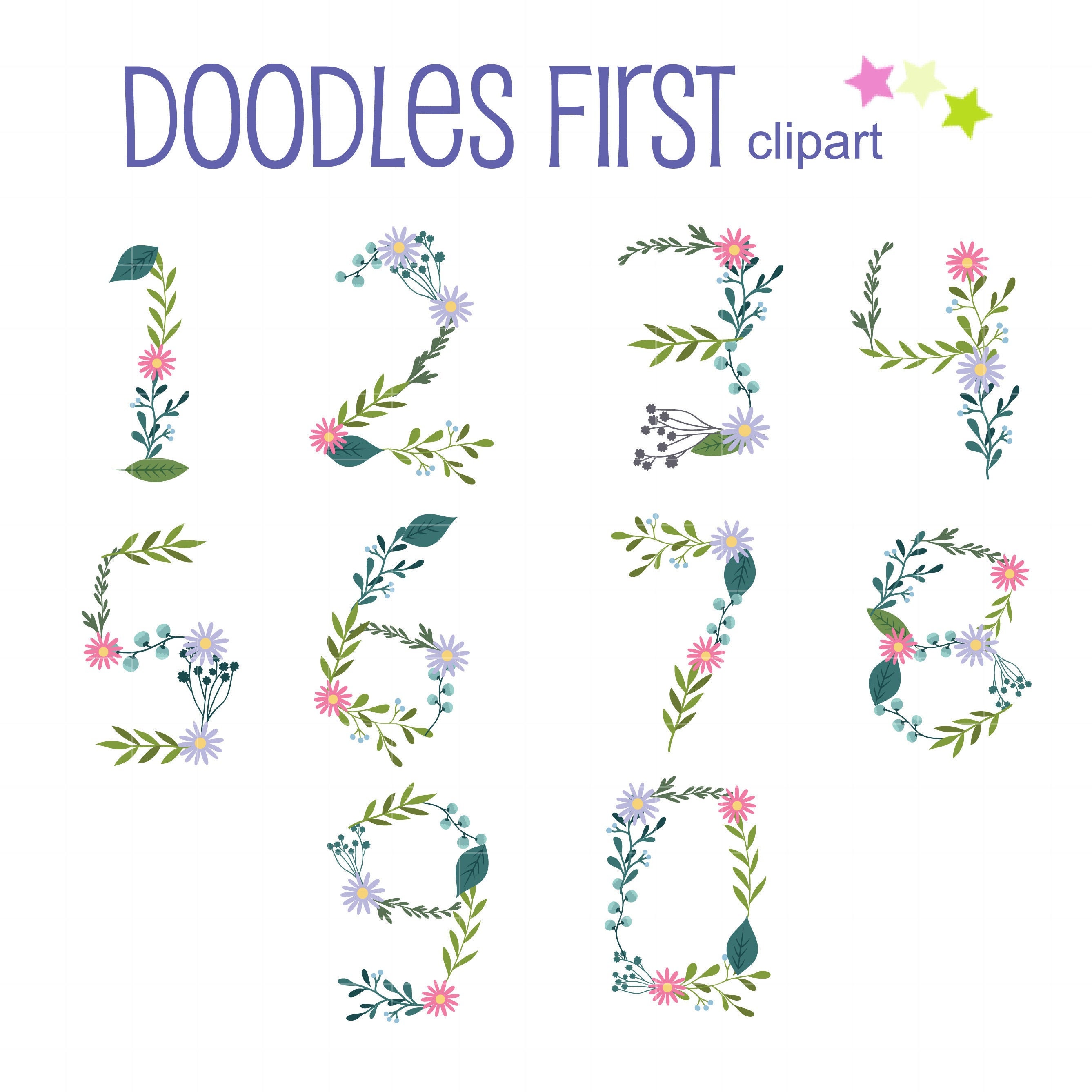 Floral Numbers Digital Clip Art for Scrapbooking Card Making | Etsy