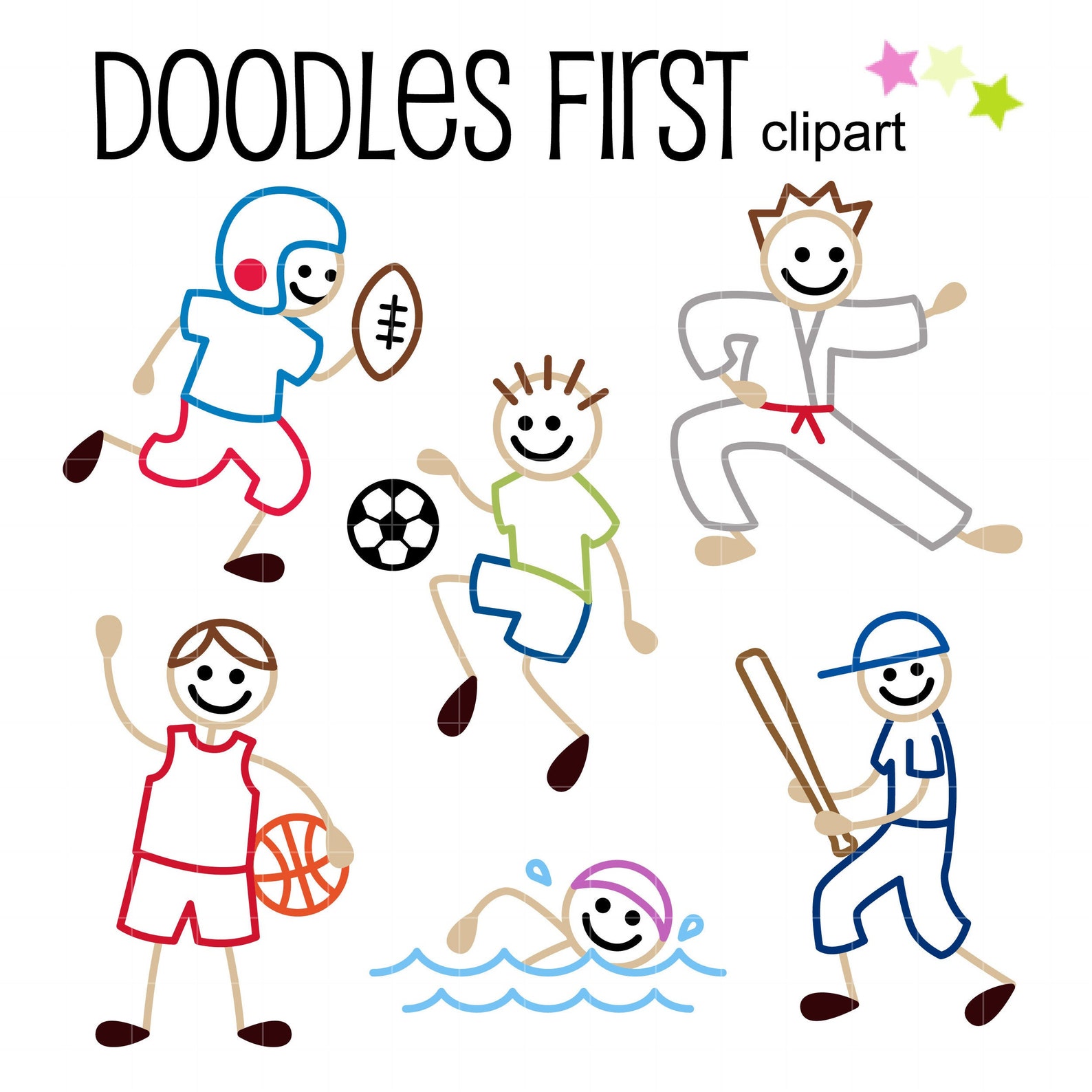Sporty Stick Figure Digital Clip Art for Scrapbooking Card Making ...
