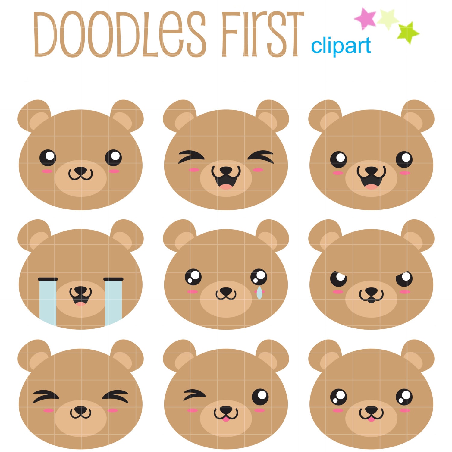 Kawaii Bear Faces Clip Art for Scrapbooking Card Making - Etsy