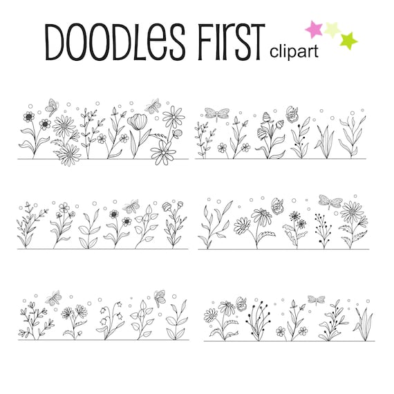 Doodle Flower Border Digital Clip Art for Scrapbooking Card | Etsy