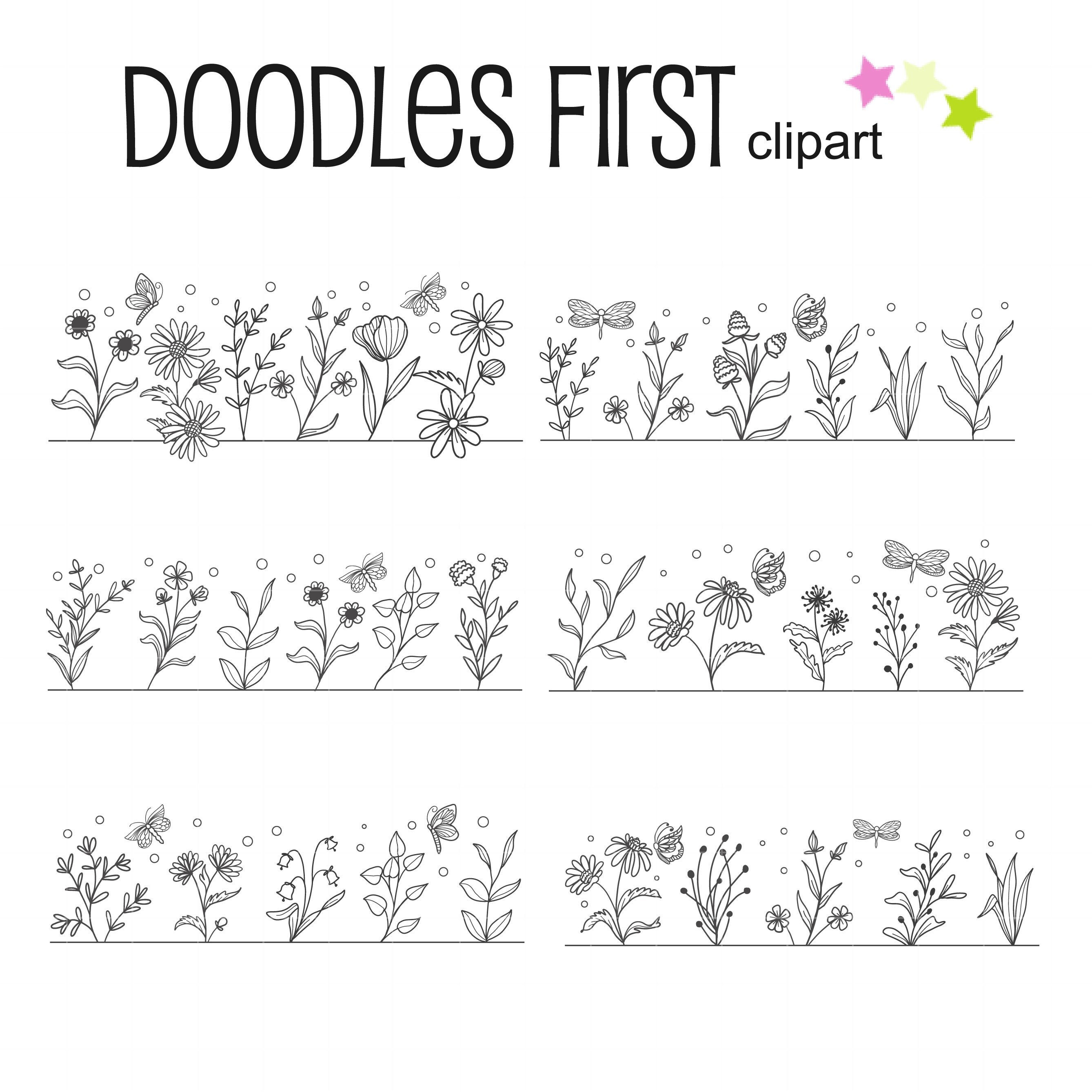 Doodle Flower Border Digital Clip Art for Scrapbooking Card | Etsy