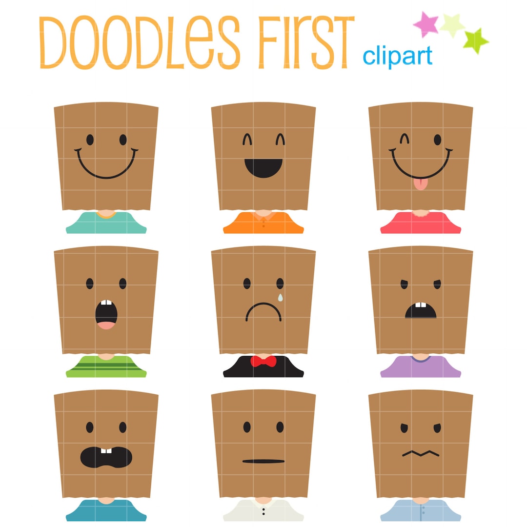 Paper Bag Mask Emoticons Digital Clip Art for Scrapbooking Card Making ...