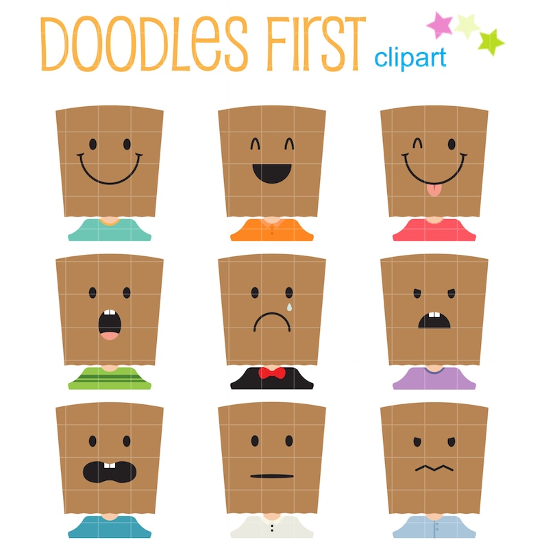 Paper Bag Mask Emoticons Digital Clip Art for Scrapbooking Card Making ...