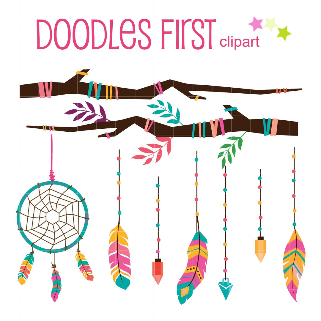 Boho Feathers and Branches Digital Clip Art for Scrapbooking Card ...