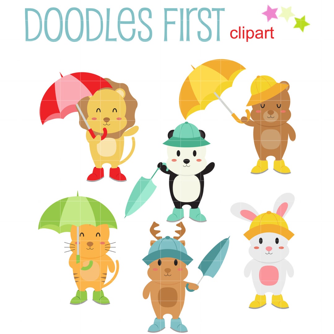 Rainy Day Animals I Digital Clip Art for Scrapbooking Card Making ...