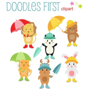 Rainy Day Animals I Digital Clip Art for Scrapbooking Card Making ...
