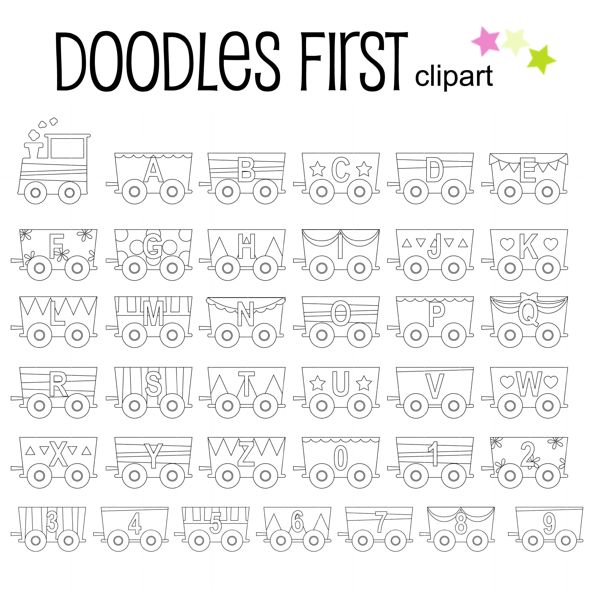 Outline Train Alphabet And Numbers Set Digital Clip Art for | Etsy