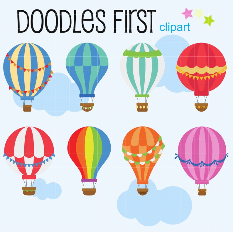 Hot Air Balloons Digital Clip Art for Scrapbooking Card Making Cupcake ...