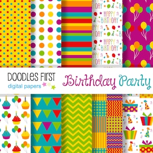 Birthday Party Digital Paper Pack Includes 10 for Scrapbooking ...